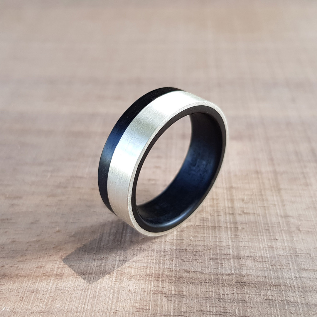 Custom Wood Ring - Ebony and Sterling Silver Combined Ring