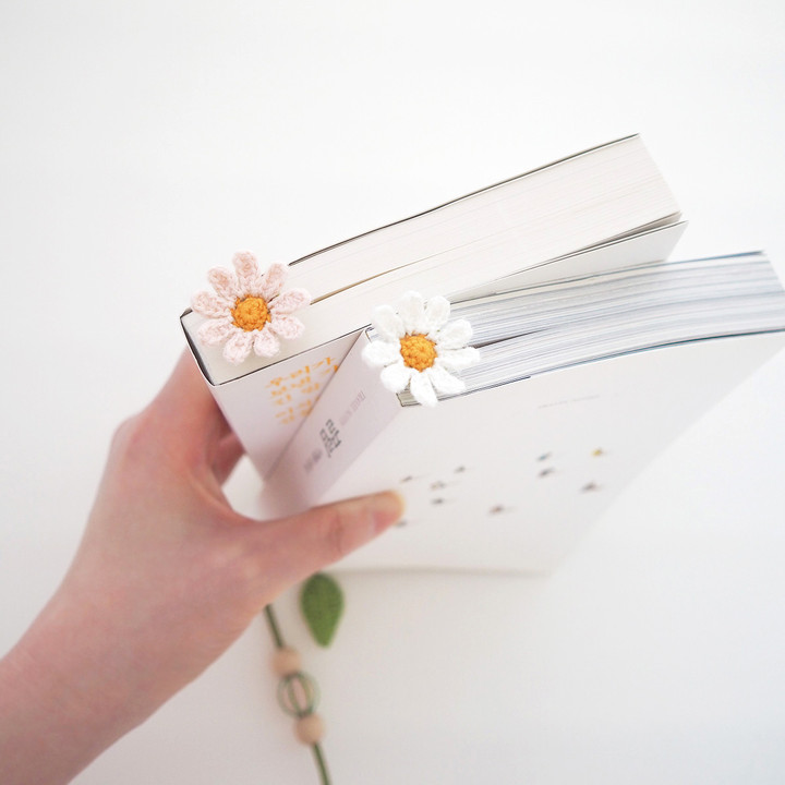 손뜨개 데이지 꽃 책갈피 북마크 🌼 | 아이디어스