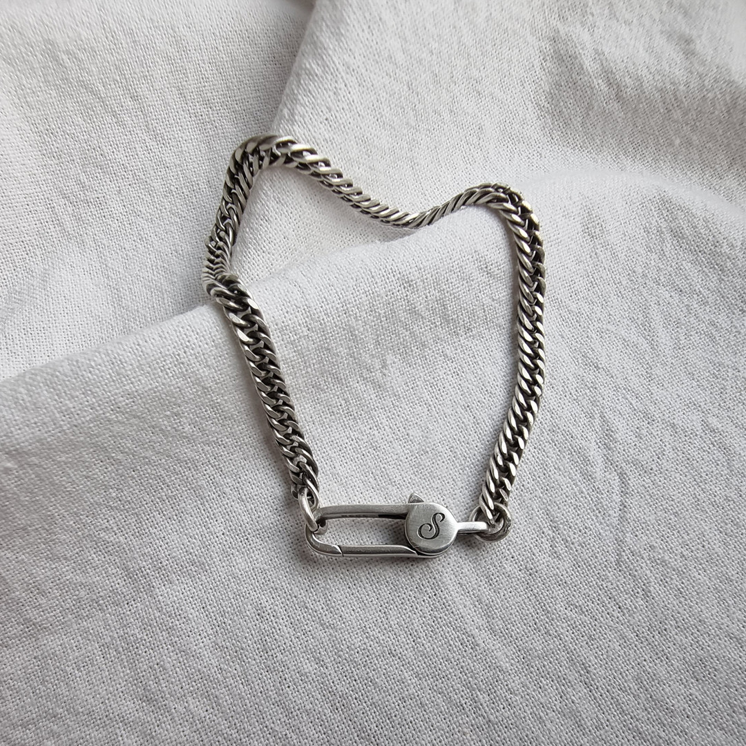 925silver Antique Initial Double Chain Silver Bracelet | idus