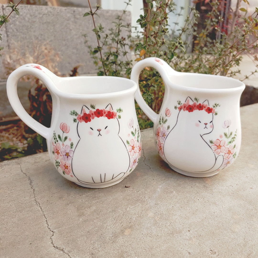 Flower cat mug_ceramics cup | idus