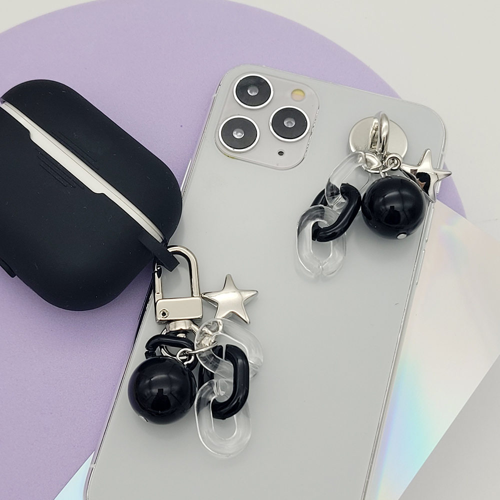 Chic Black Silver Star Phone Line Cell Phone Bag Ring