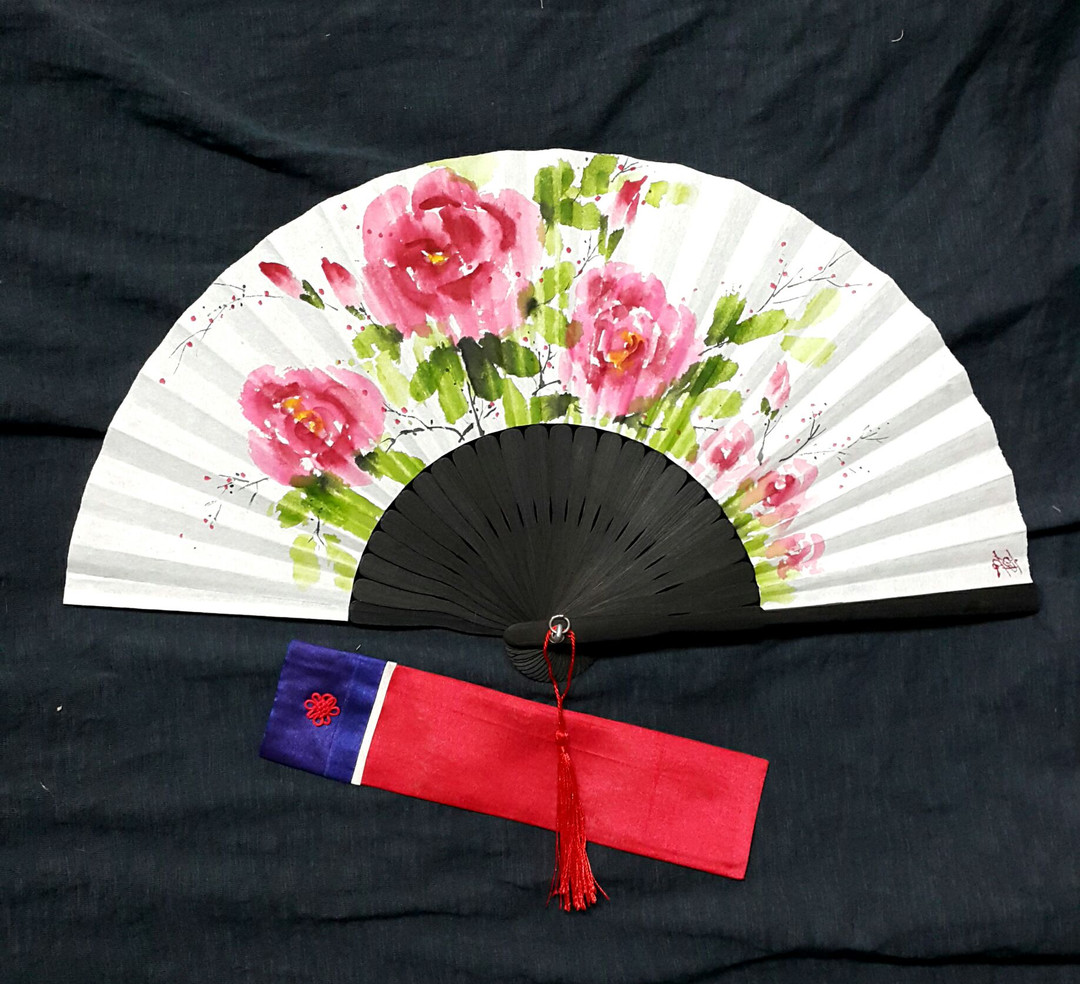 Flower among the flowers that I drew myself peony flower fan painting ...