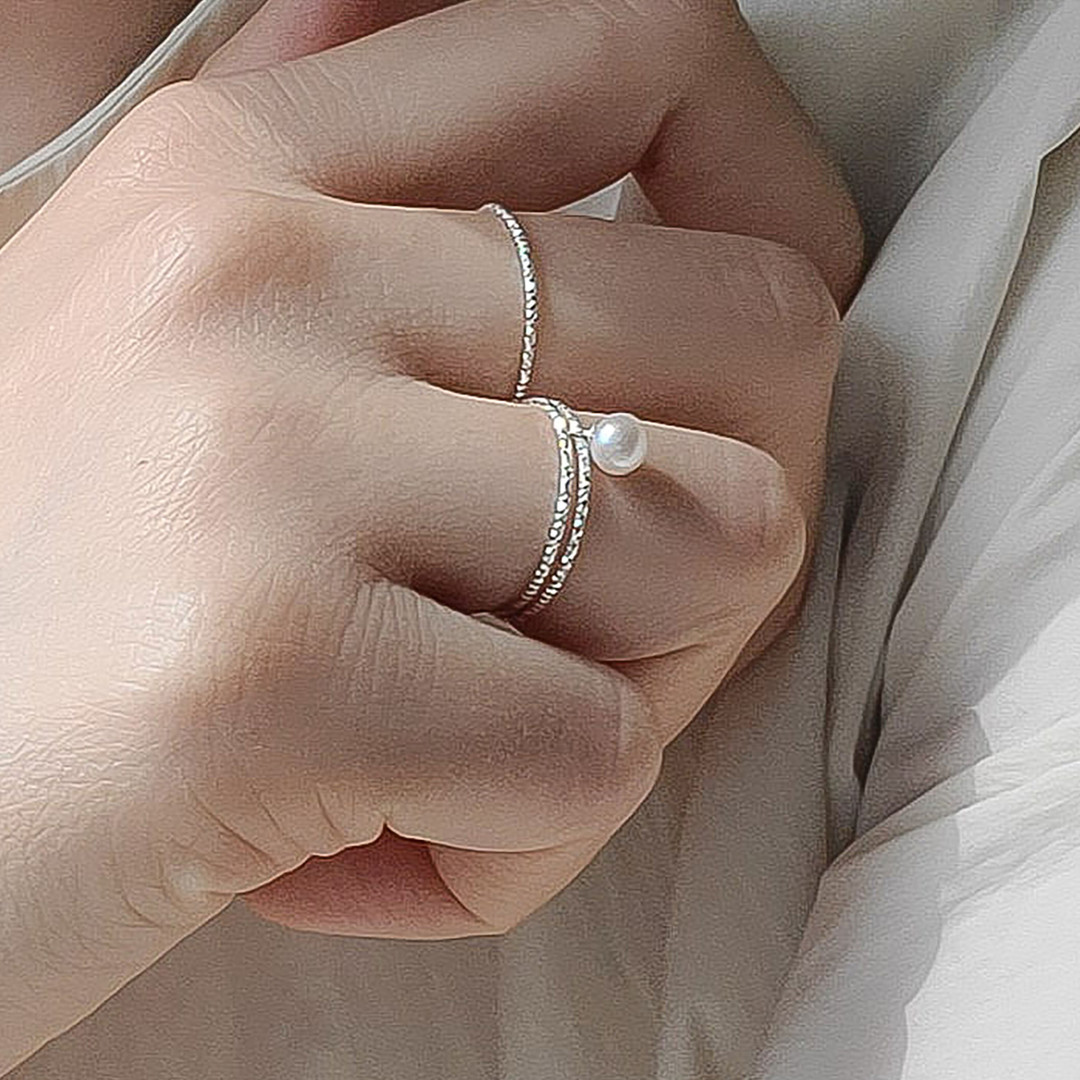 [Silver925]1+1♡Freshwater pearl silver ring with cut thread ring