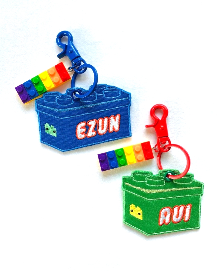 Toy Block Embroidery Name Tag, Personalized Name Tag, Key chain, Custom ...
