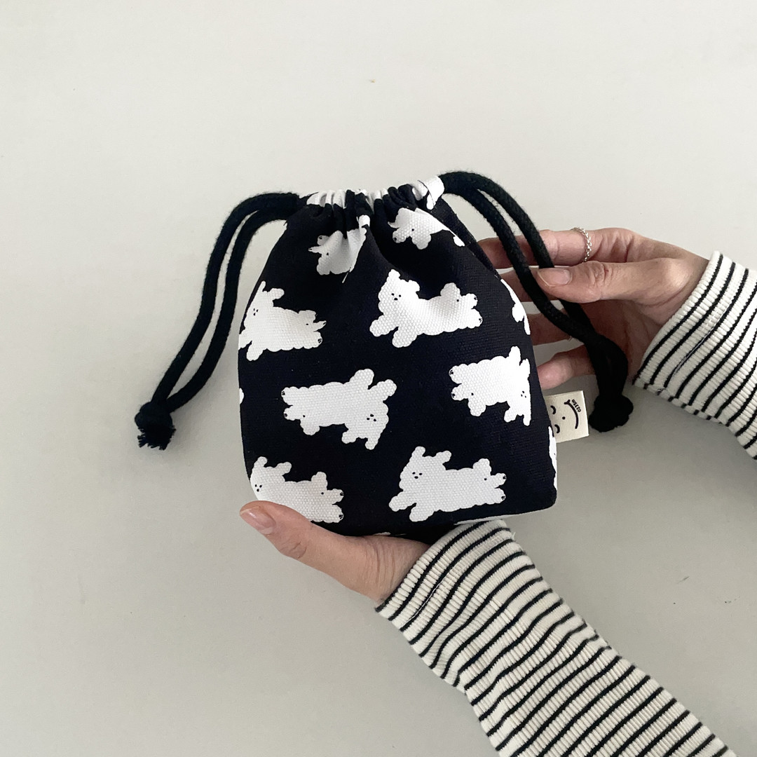 Bichon Pattern Pouch (Black, S) | idus