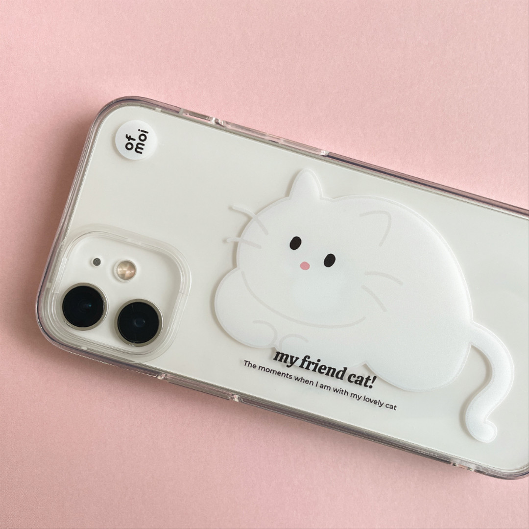 white cat clear jelly hard phone case