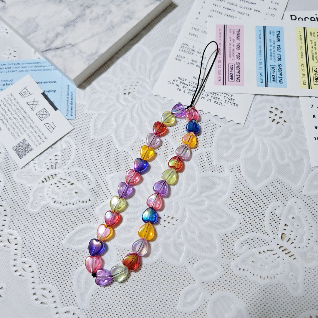 Rainbow heart key ring, cell phone string, and strap