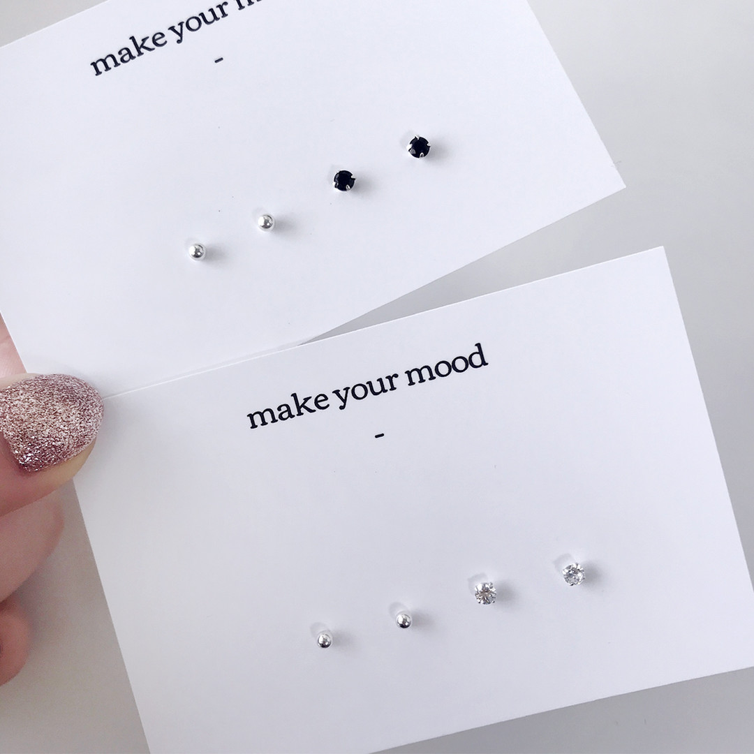 925 Silver 3mm Mini Cubic & Silver Ball Set Earrings | idus