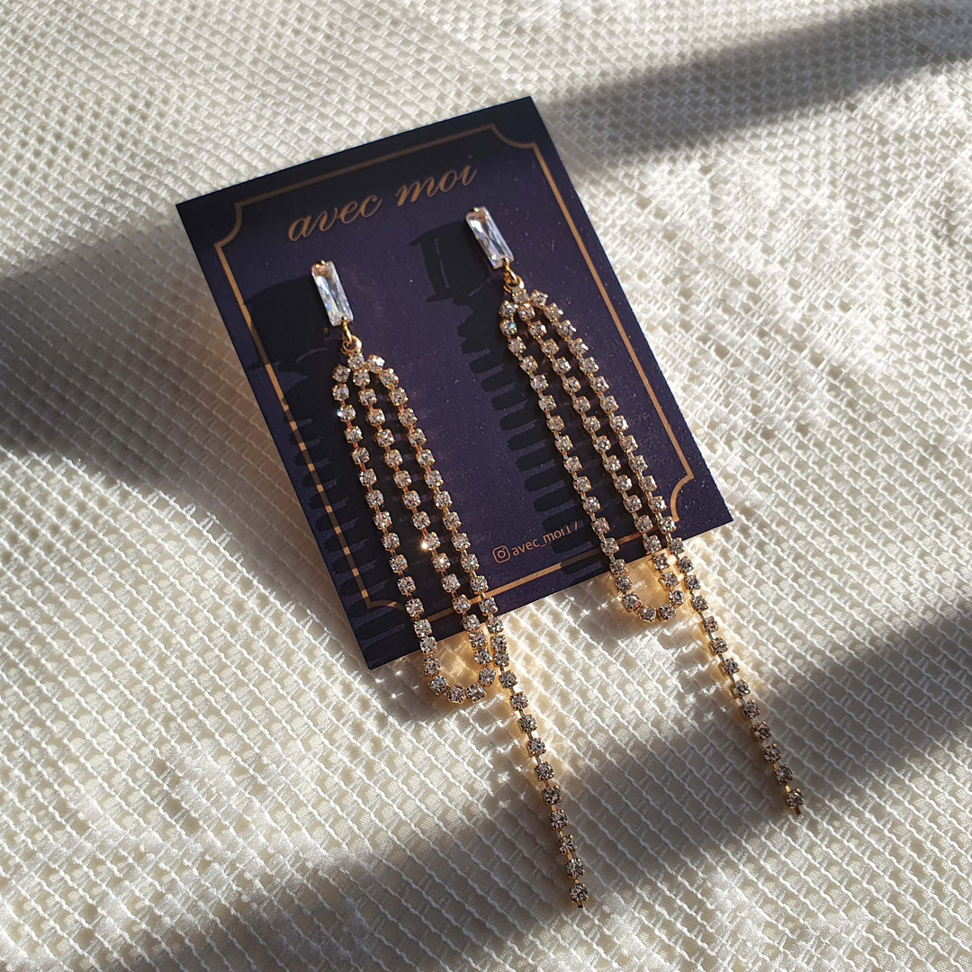 Square Cubic Chain Long Earrings