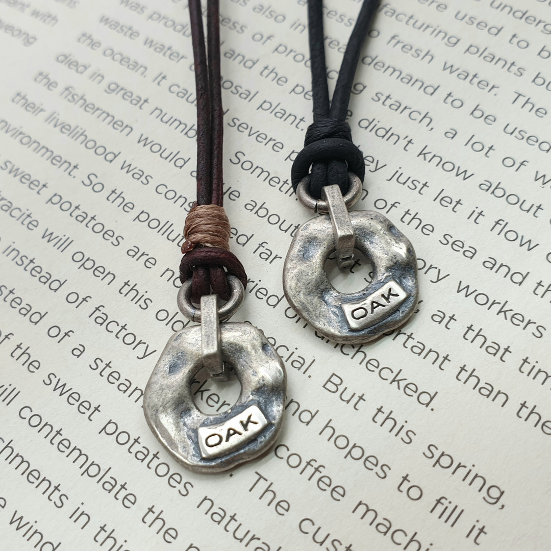 [2colors] Silver donut with leather string necklace | idus