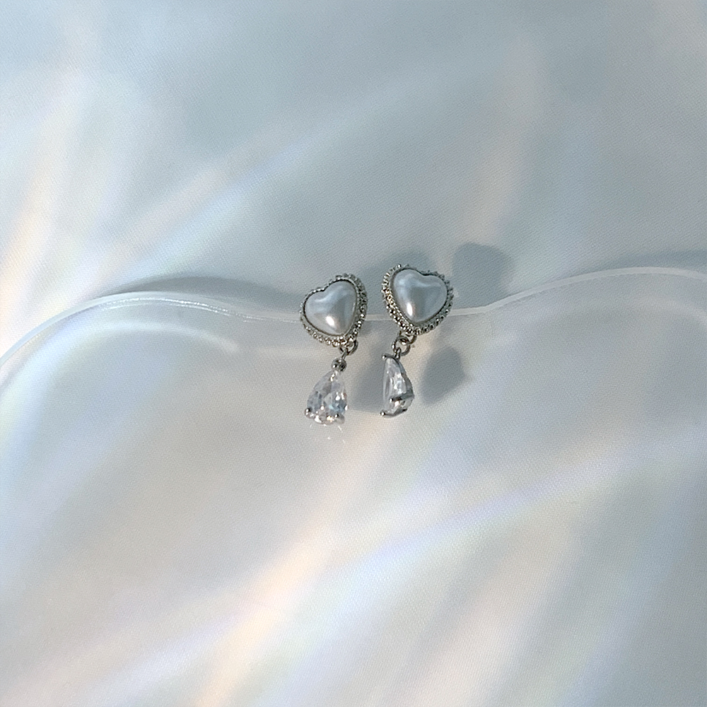Titanium Drop Pearl Heart Drop Earrings
