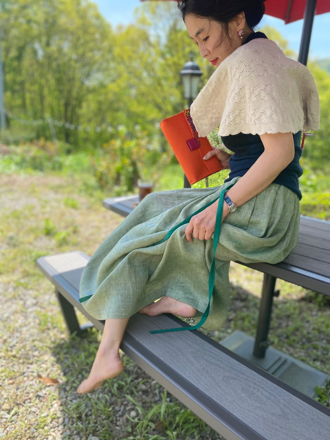 green linen string.flare skirt | idus