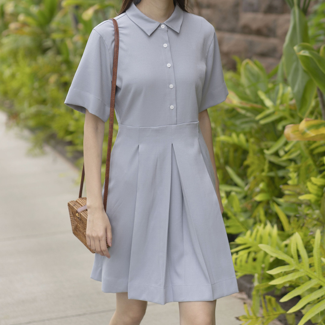 Collared Button-Front Pleated Mini Dress | idus