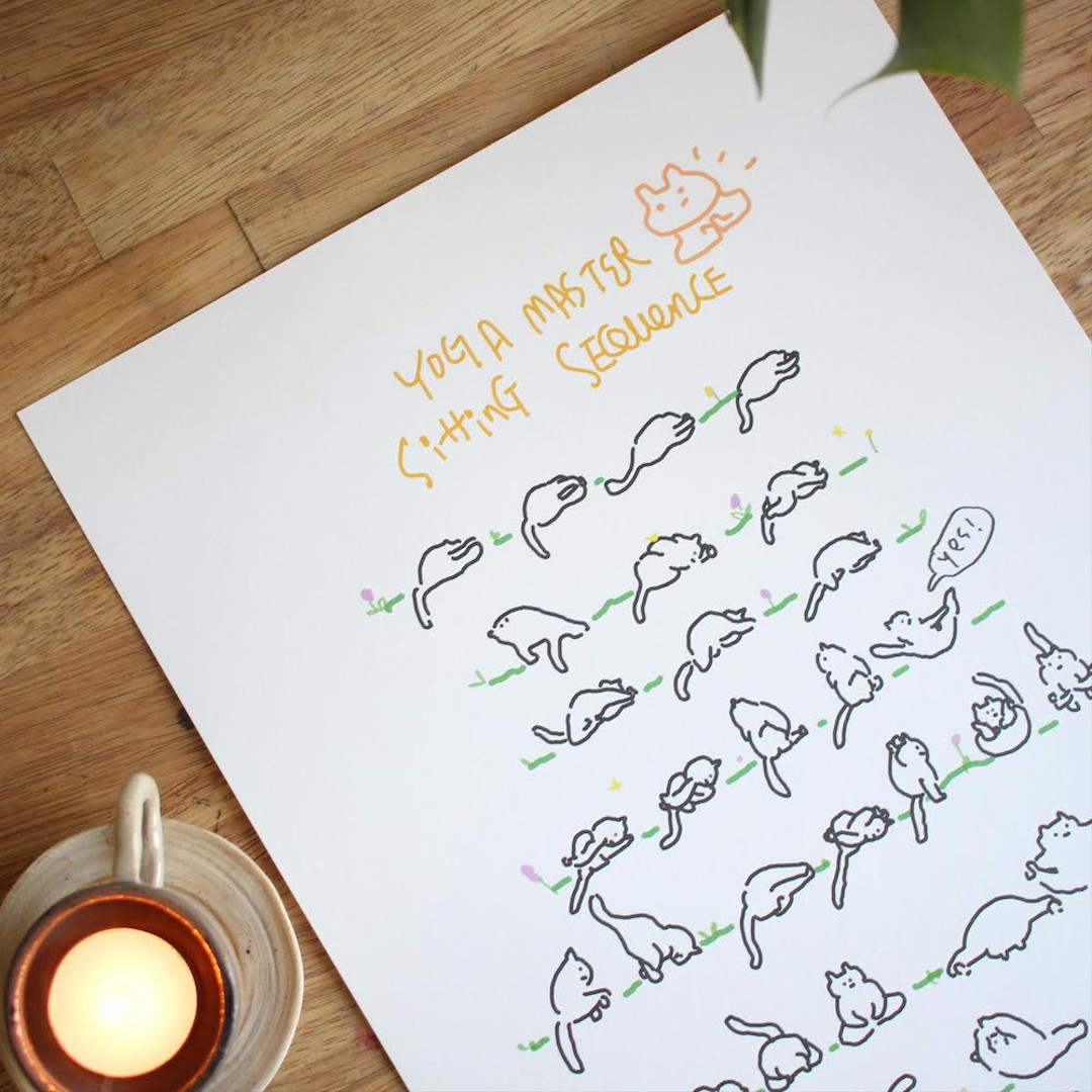 Yoga Master! Sitting Sequence A3 size art poster