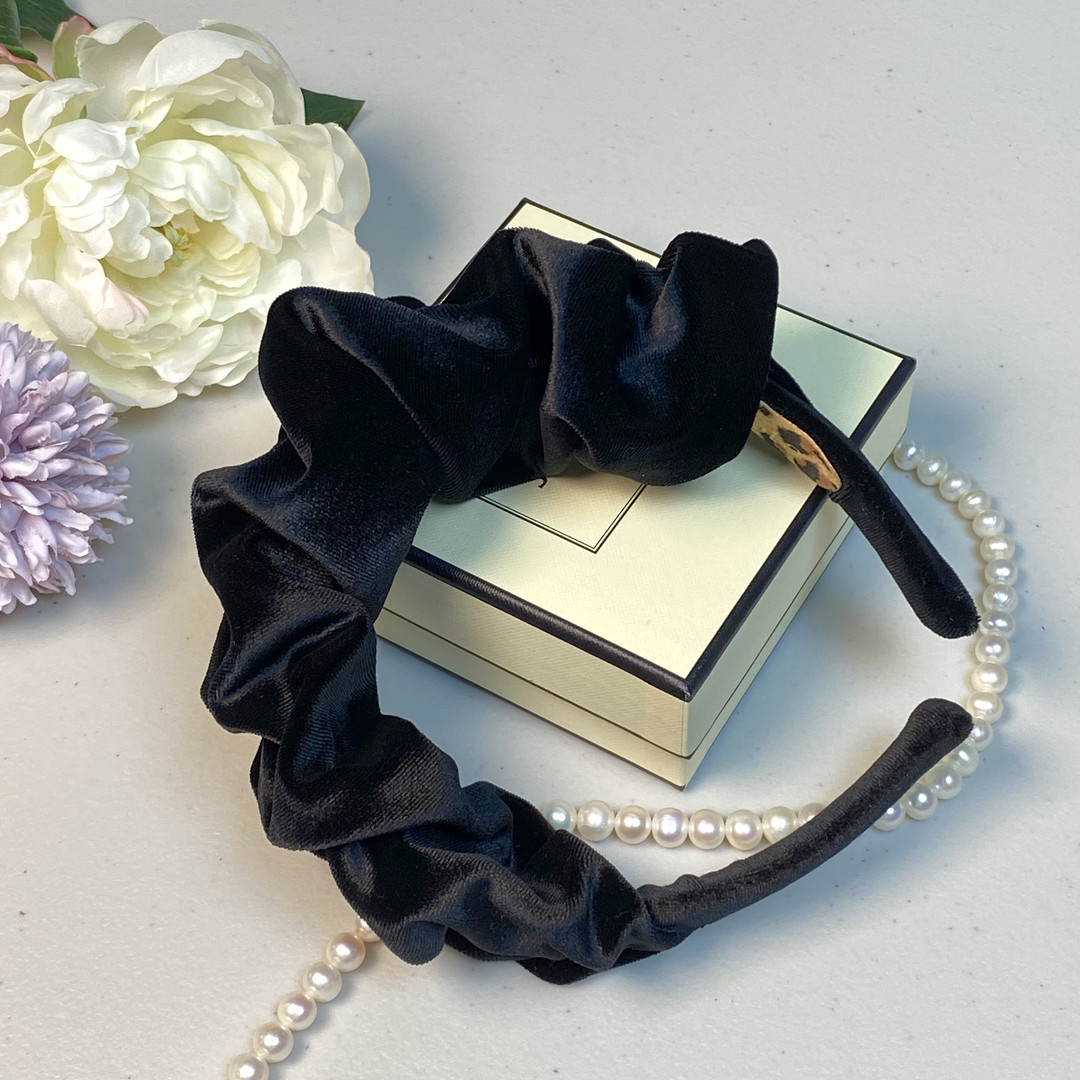 Black Velvet Ruched Volume Headband
