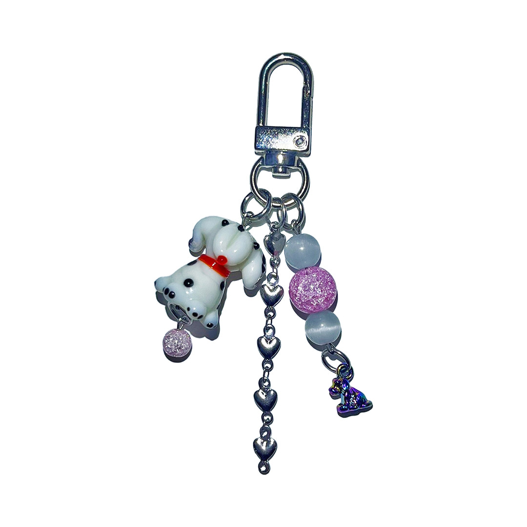 Pink Dalmatian dog keychain | idus