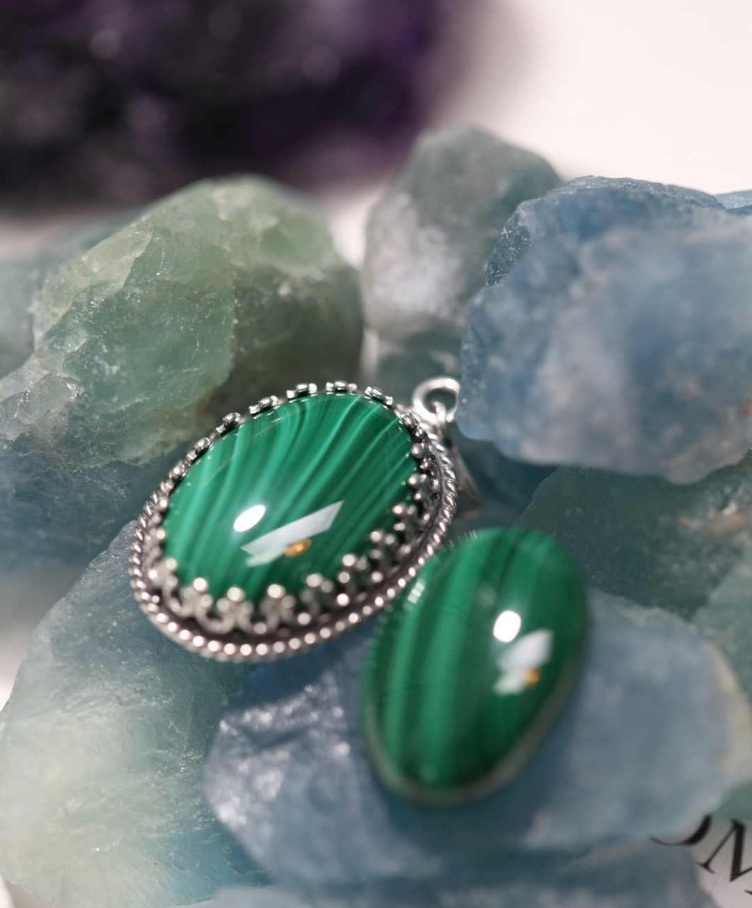 [925 silver] Malachite gemstone pendant | idus