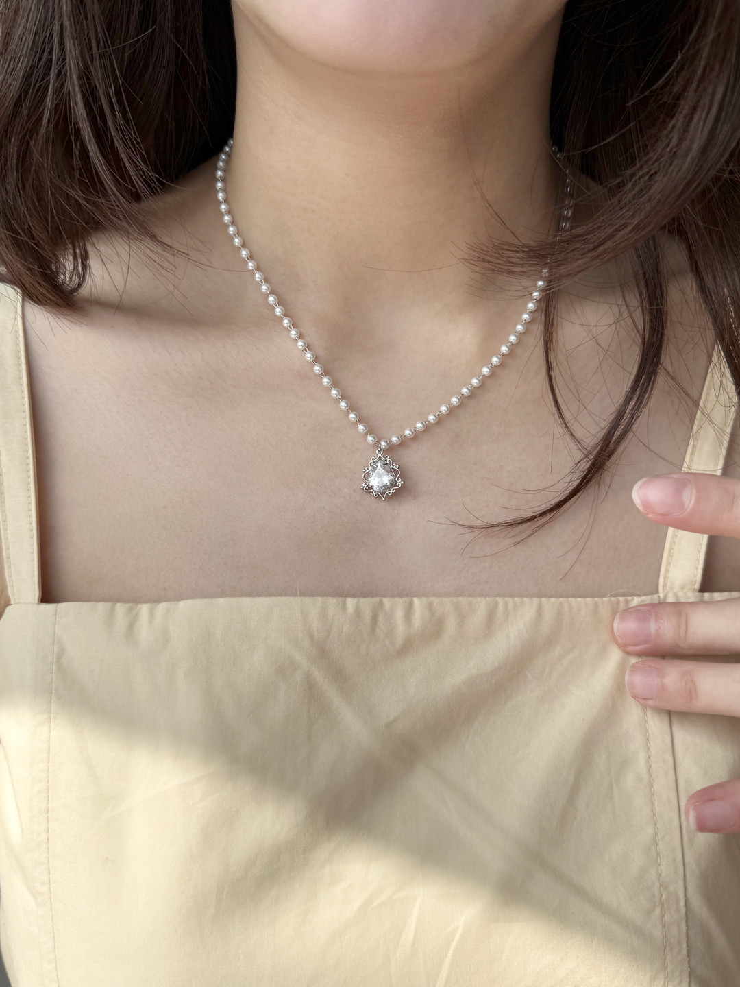 Snow White Mirror Crystal Cubic Princess Pearl Chain Necklace | idus