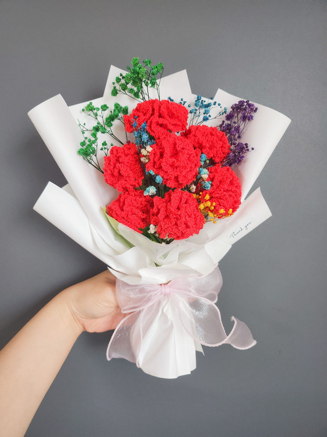 Preserved fog flower & knit carnation money flower bouquet + carnation ...