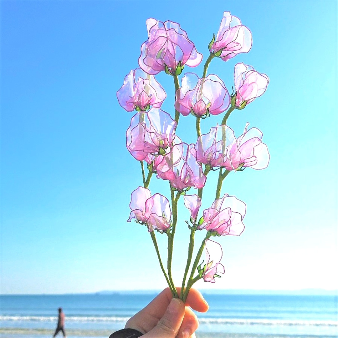 Violet Sweet Pea Dip art Anniversary Gift Led Flower Handcraft Bouquet ...