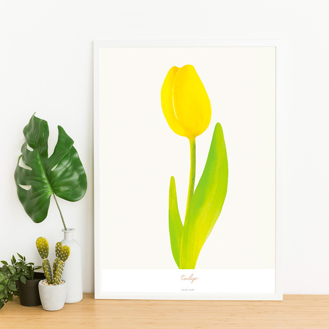 Watercolor Yellow tulip Art poster