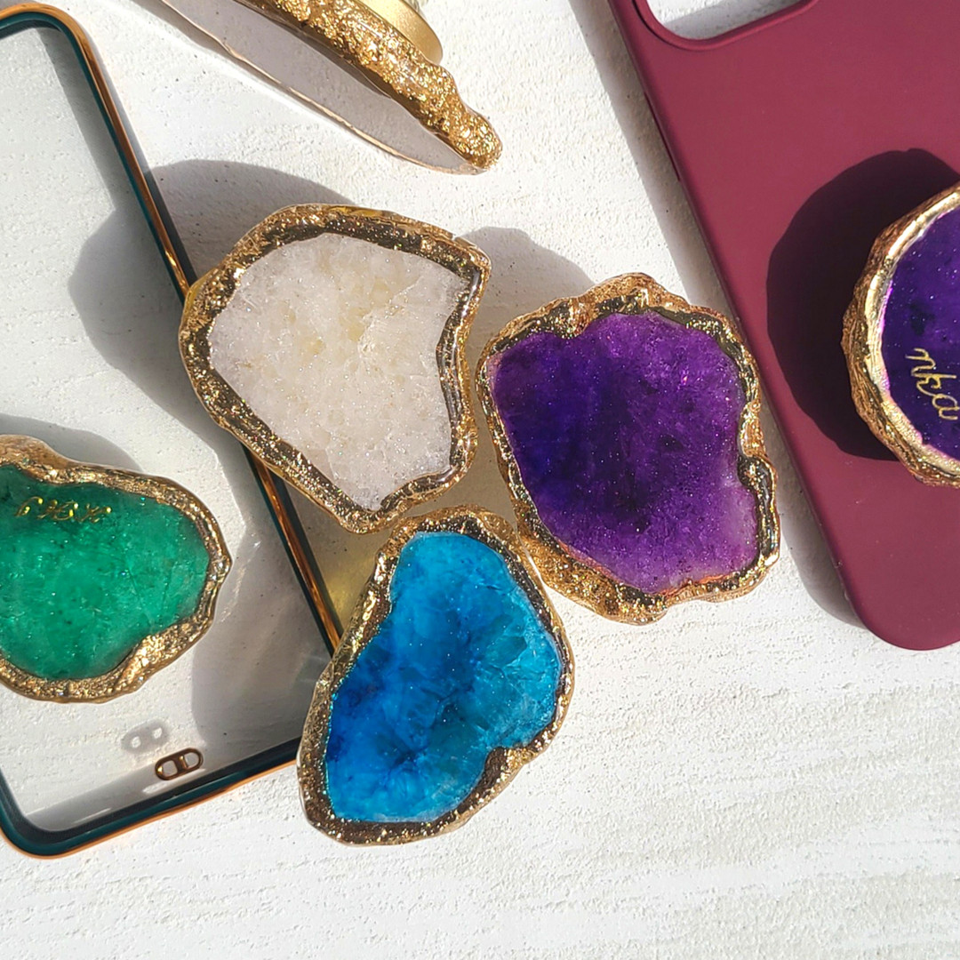 [Customized]Natural gemstone resin grip Tok + Magnet | idus
