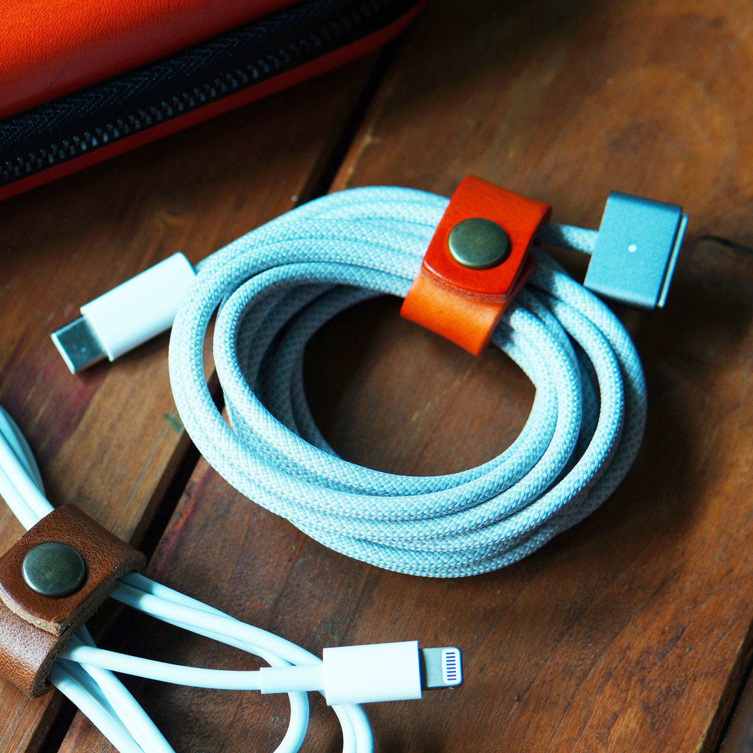 Leather Cable Holder - Sleek Line Organizer and Cord Keeper