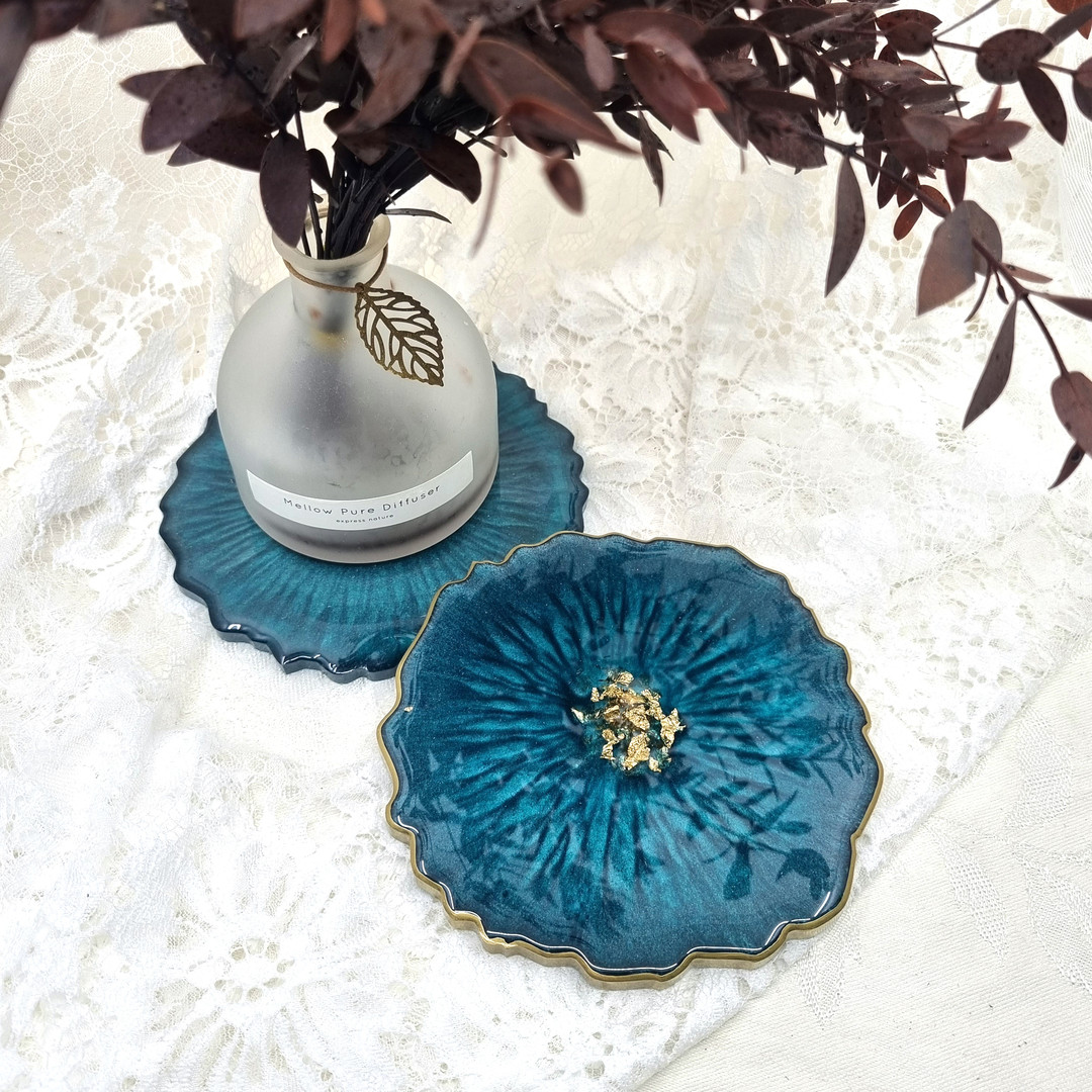 Gold Point Turquoise Coaster a set of two