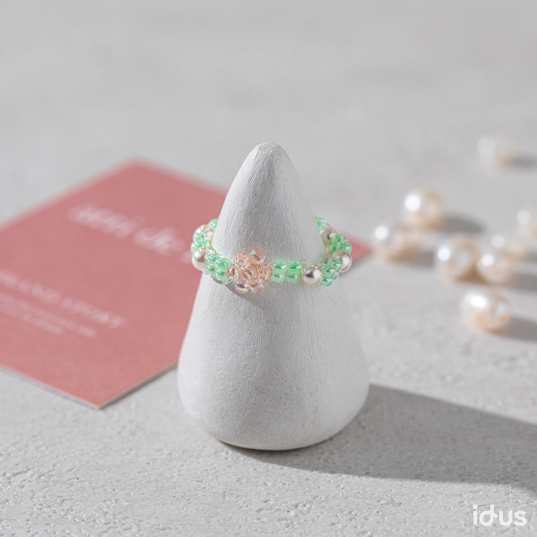 Spring flower ring pearl mint beads friendship ring